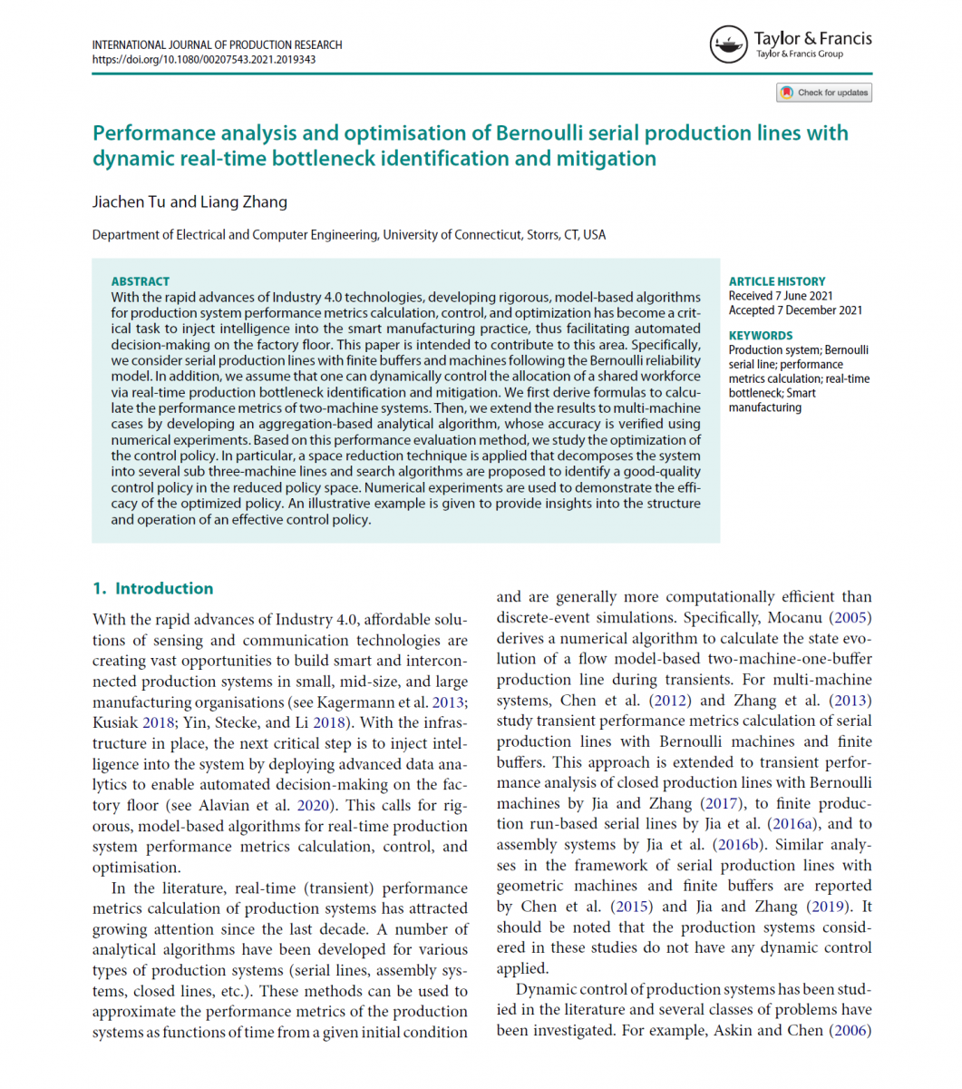 Two Papers Accepted For Publication In International Journal Of Production Research Smart